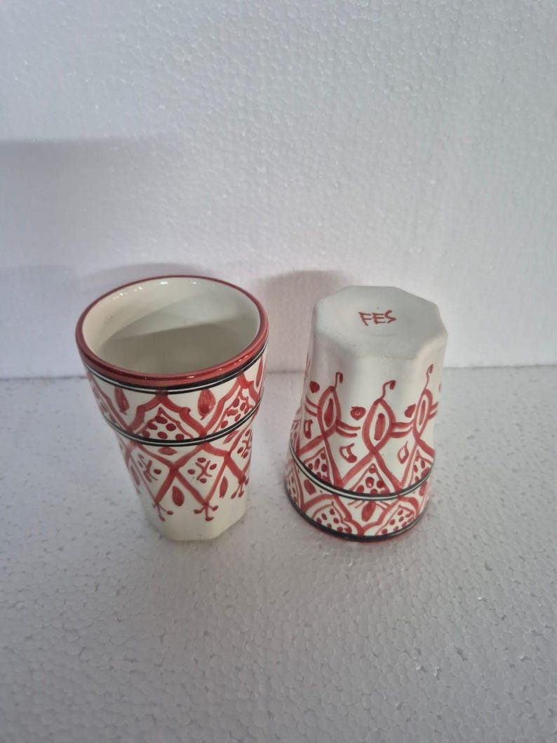 Red Handcrafted Moroccan Ceramic Tea Cups, Artisan Design (set of 4) - Etsy