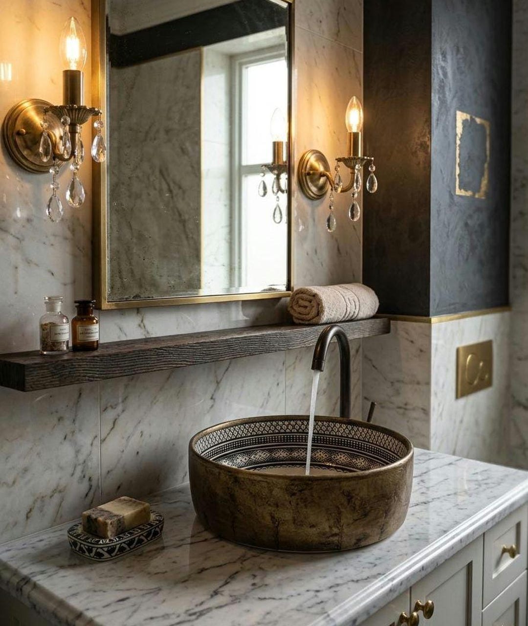 Moroccan Artisan Ceramic Vessel Sink, Aged Brass Bronze Finish ...