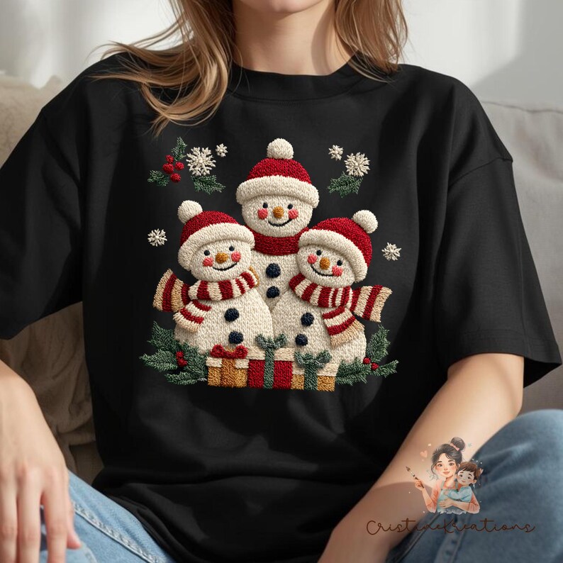Snowman Family PNG, Faux Yarn Christmas Design, Cozy Embroidered Winter ...