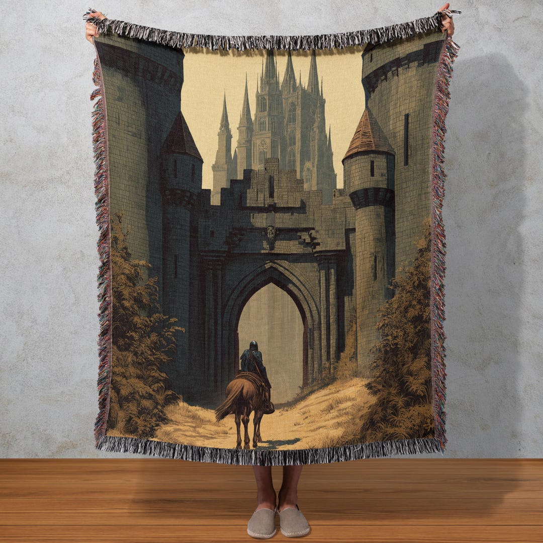 Medieval Fortress Woven Blanket: Gothic Castle Tapestry, Historic Wall ...