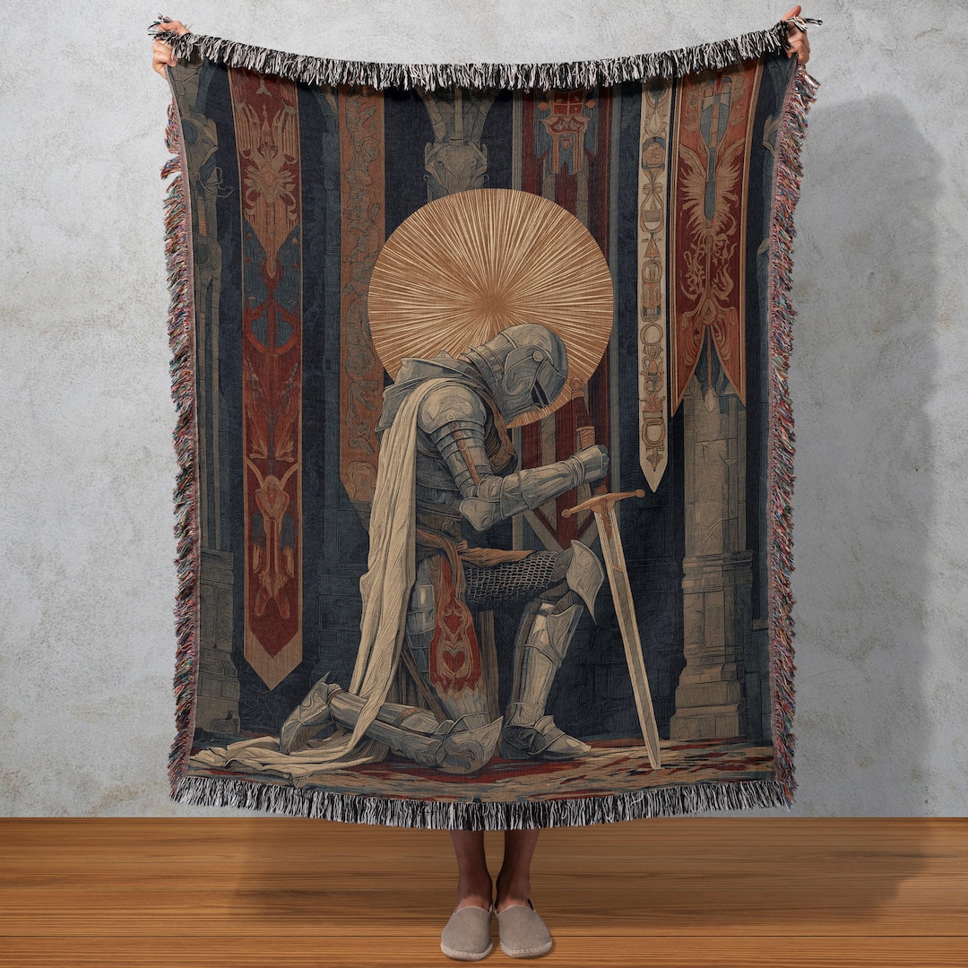 Medieval Knight Woven Blanket, Gothic Fantasy Tapestry, Chivalry Wall ...
