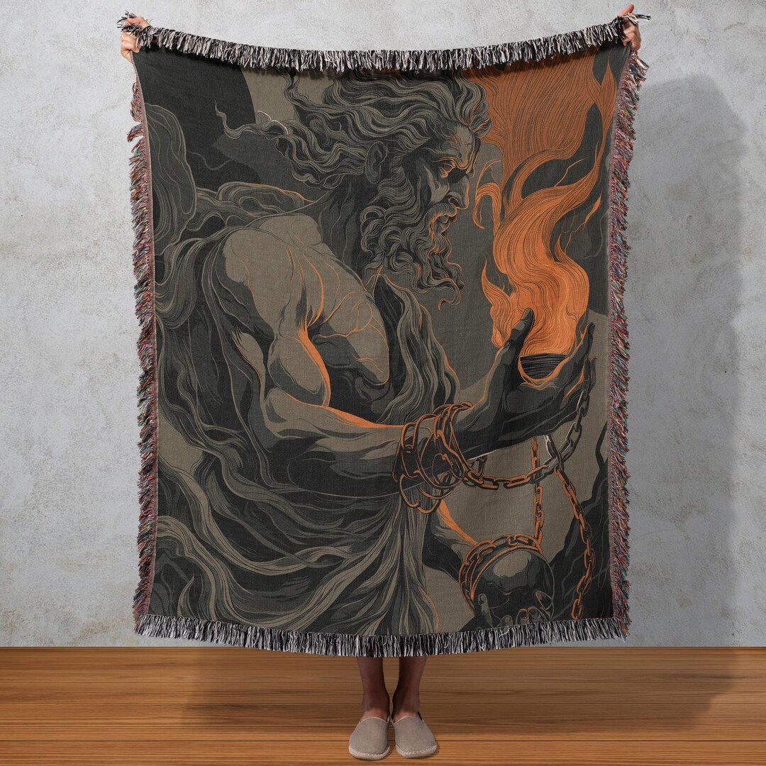 Prometheus Fire Myth Woven Blanket, Greek Titan Legend Tapestry ...