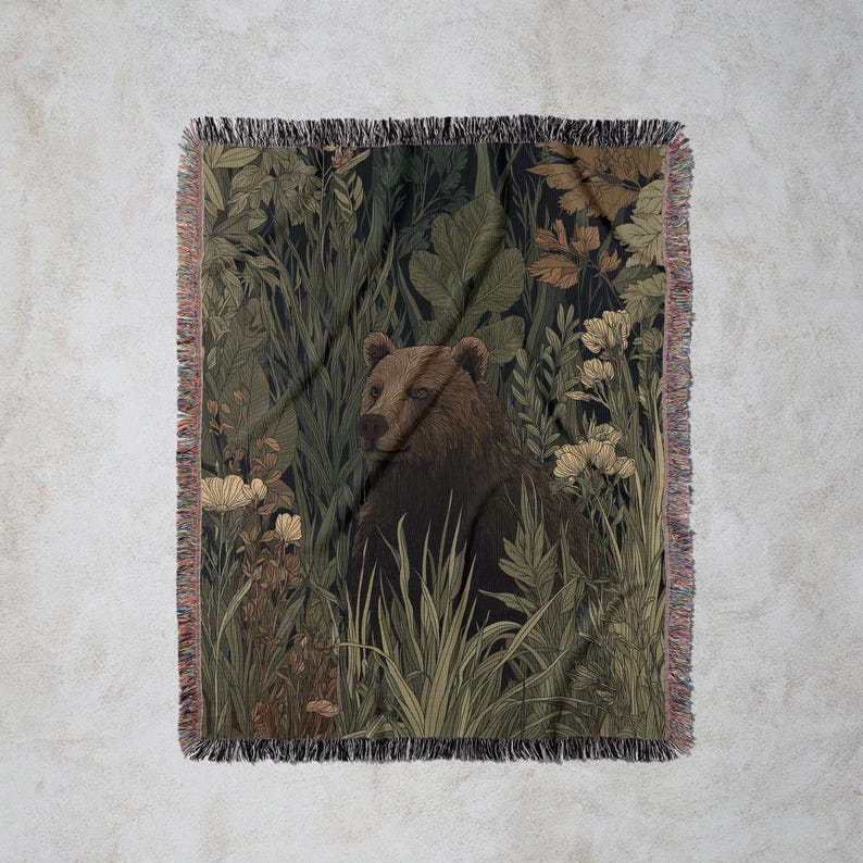 Bear Woven Blanket, Woodland Nature Tapestry, Wildlife Wall Hanging ...