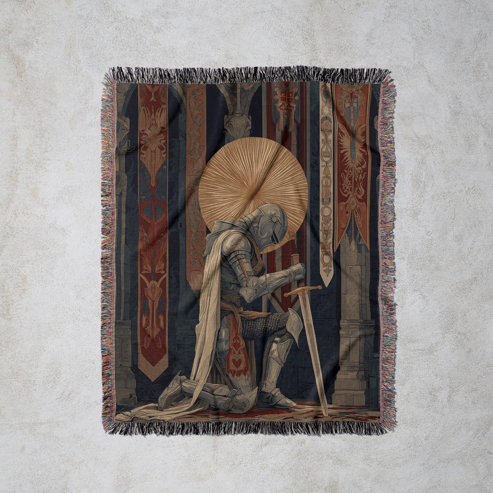Medieval Knight Woven Blanket, Gothic Fantasy Tapestry, Chivalry Wall ...