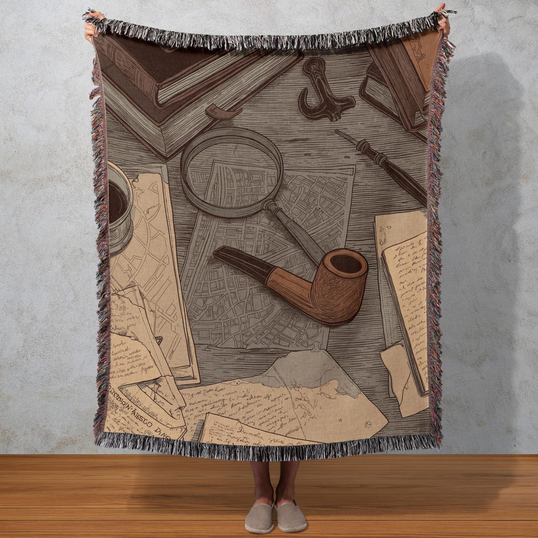Detective Workspace Woven Blanket, Vintage Investigation Desk Tapestry ...
