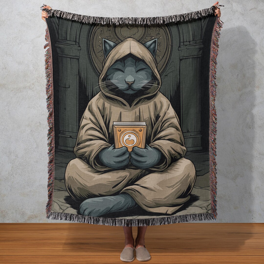 Cat Monk Woven Blanket, Medieval Animal Tapestry, Mystical Wall Hanging ...
