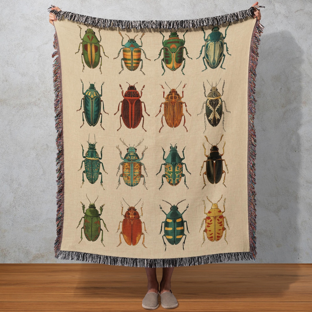 Beetle Collection Woven Blanket, Vintage Insect Tapestry, Entomology ...
