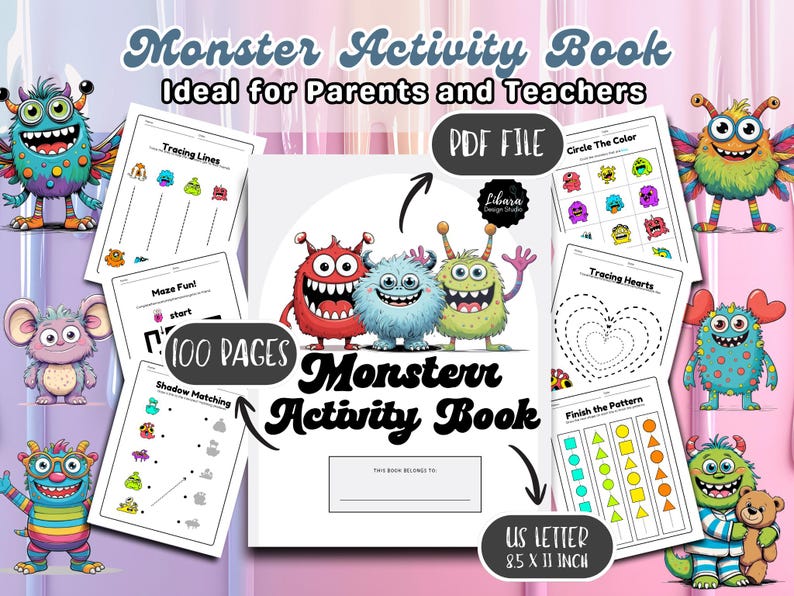 Monster Activity Book, Printable Busy Book, Kindergarten Worksheet ...