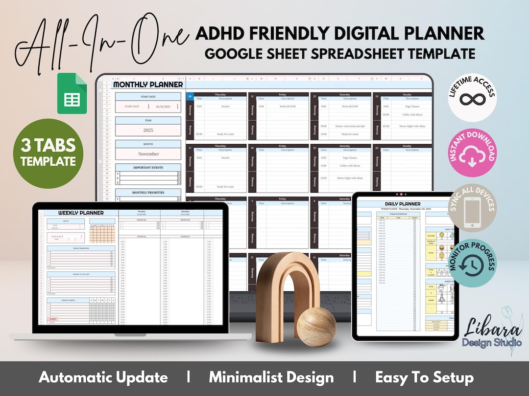 All-in-one Digital Planner | ADHD Friendly Google Sheets Template ...