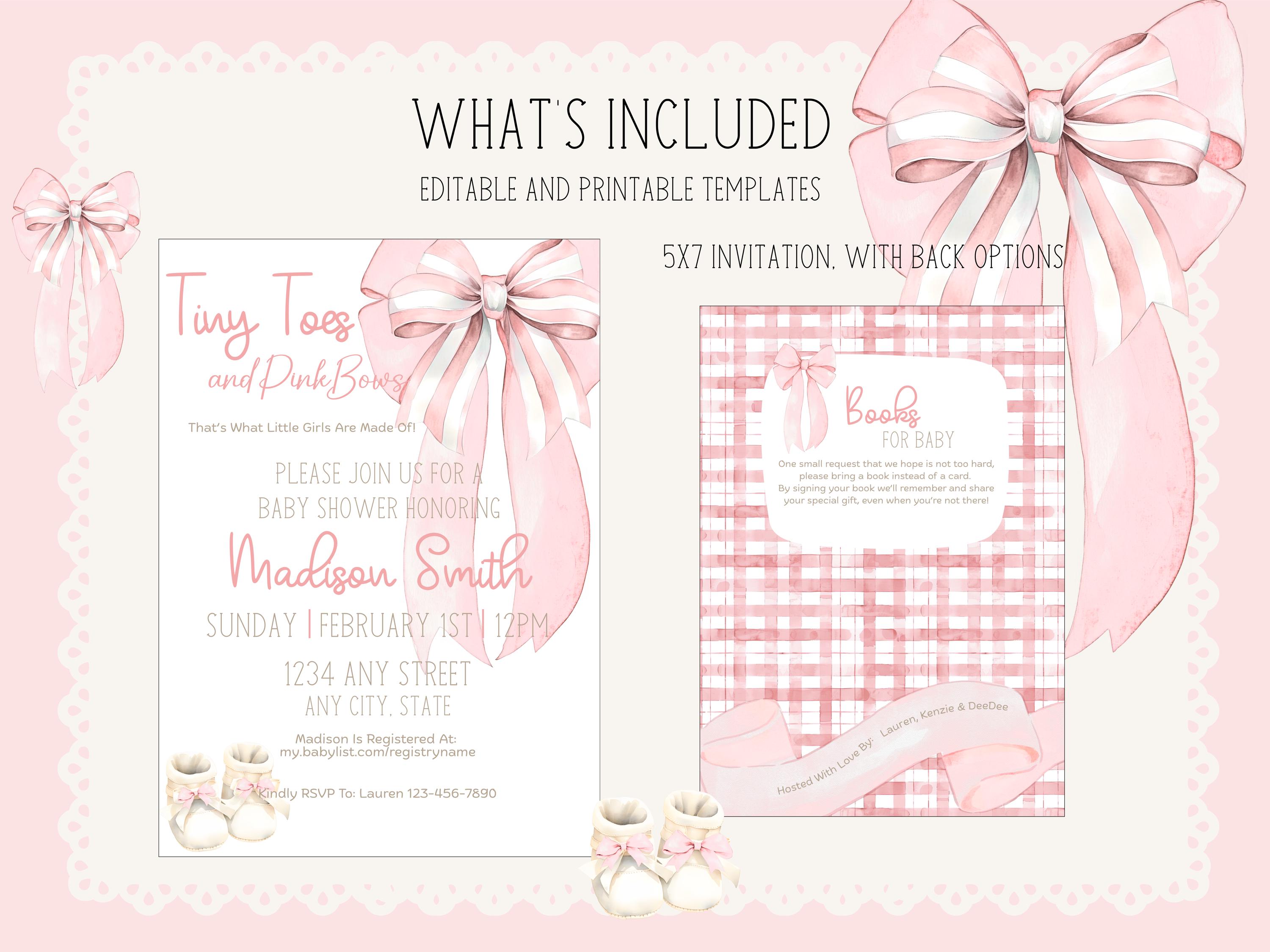 Tiny Toes & Pink Bows Baby Shower Invitation | Girl Baby Shower Invite ...