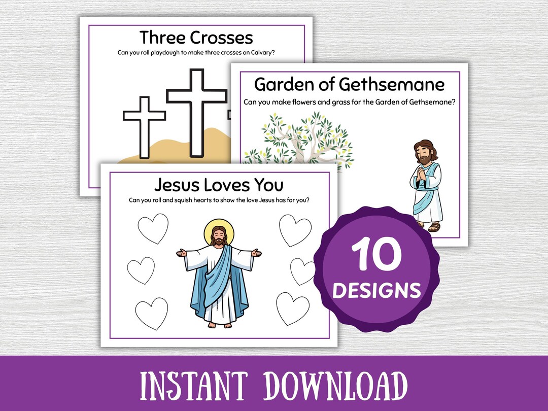 Holy Week Printable Playdough Mats, Easter Sunday School Activites for ...