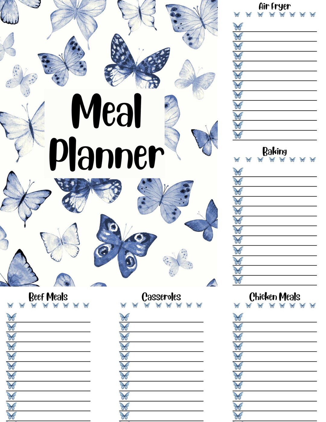 Blue Butterfly Weekly Meal Planner - Etsy
