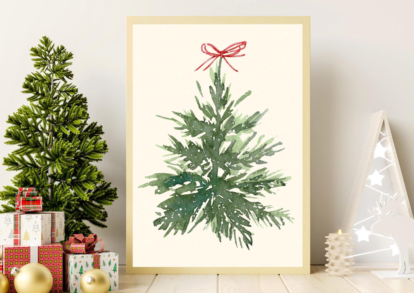 Printable Christmas Wall Art, Digital Holiday Decor Download, Festive ...