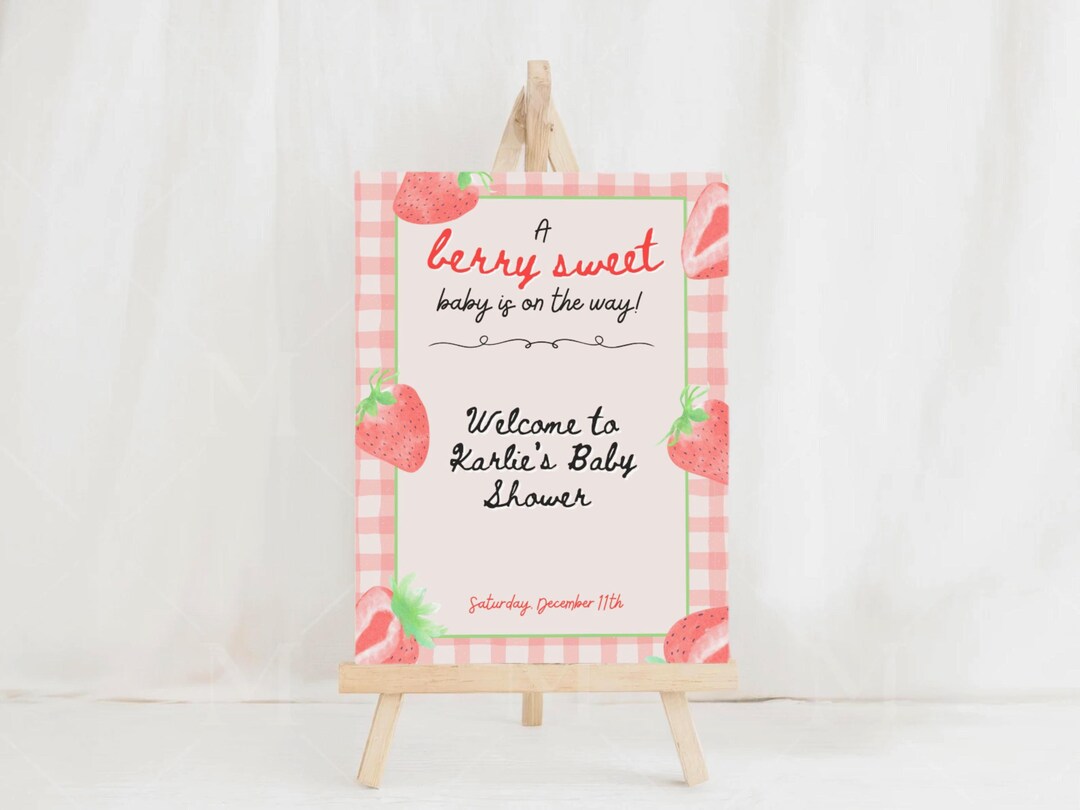Berry Sweet Baby Sign Template: Gingham, Strawberry, Printable (digital ...