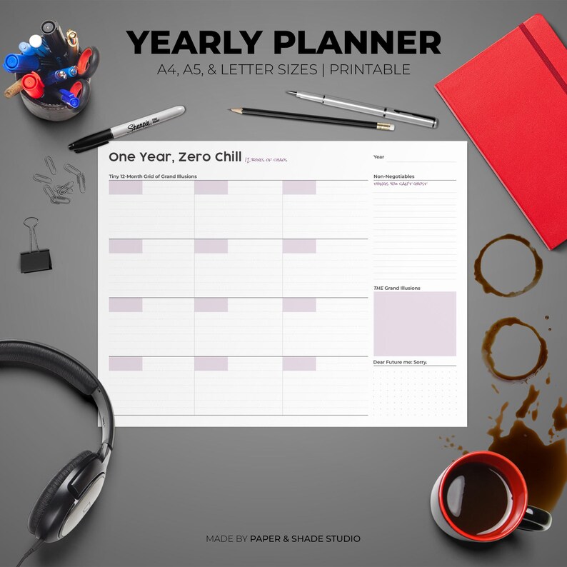 Sarcastic Year At-a-glance Planner – Printable 12-month Grid (digital ...