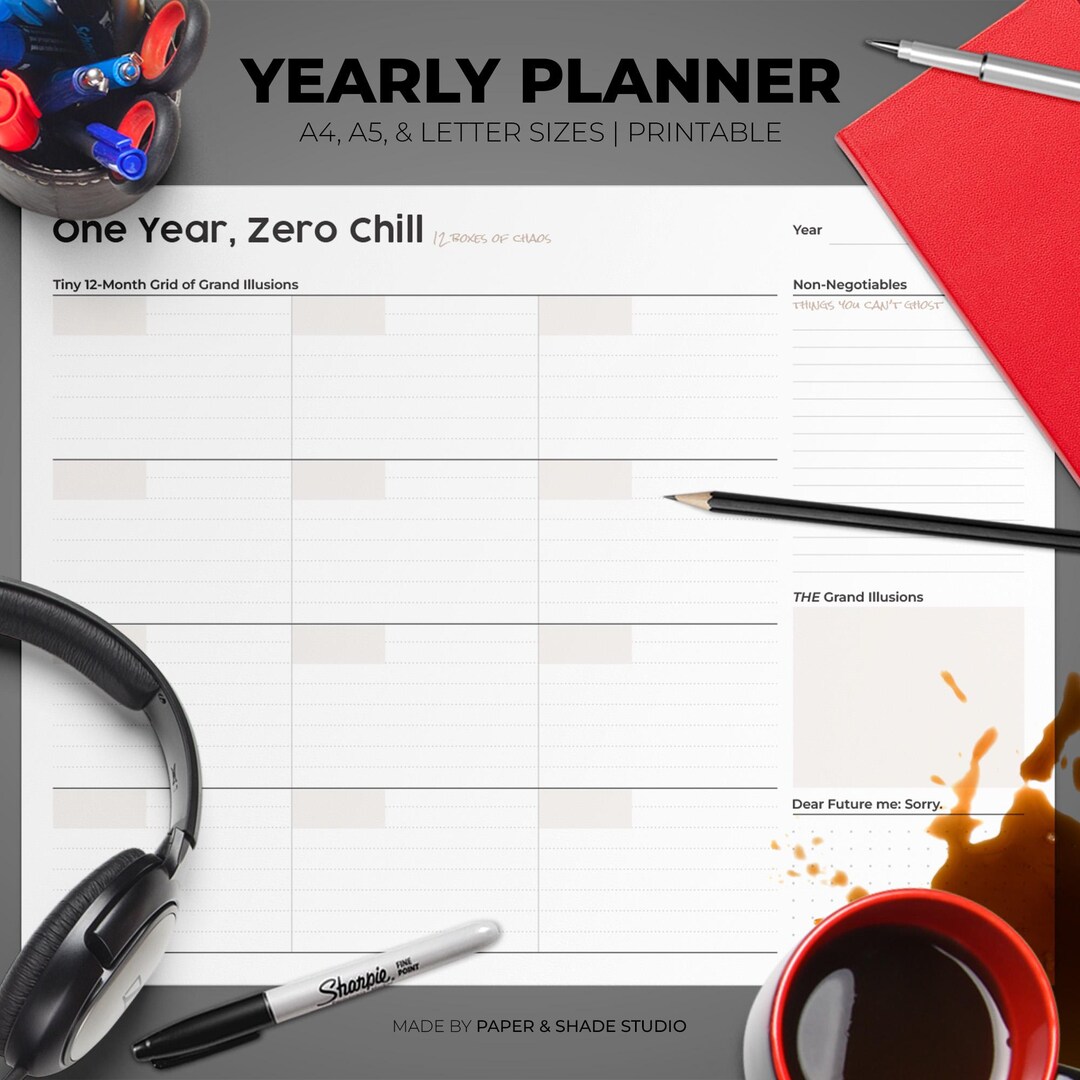 Sarcastic Year At-a-glance Planner – Printable 12-month Grid (digital ...