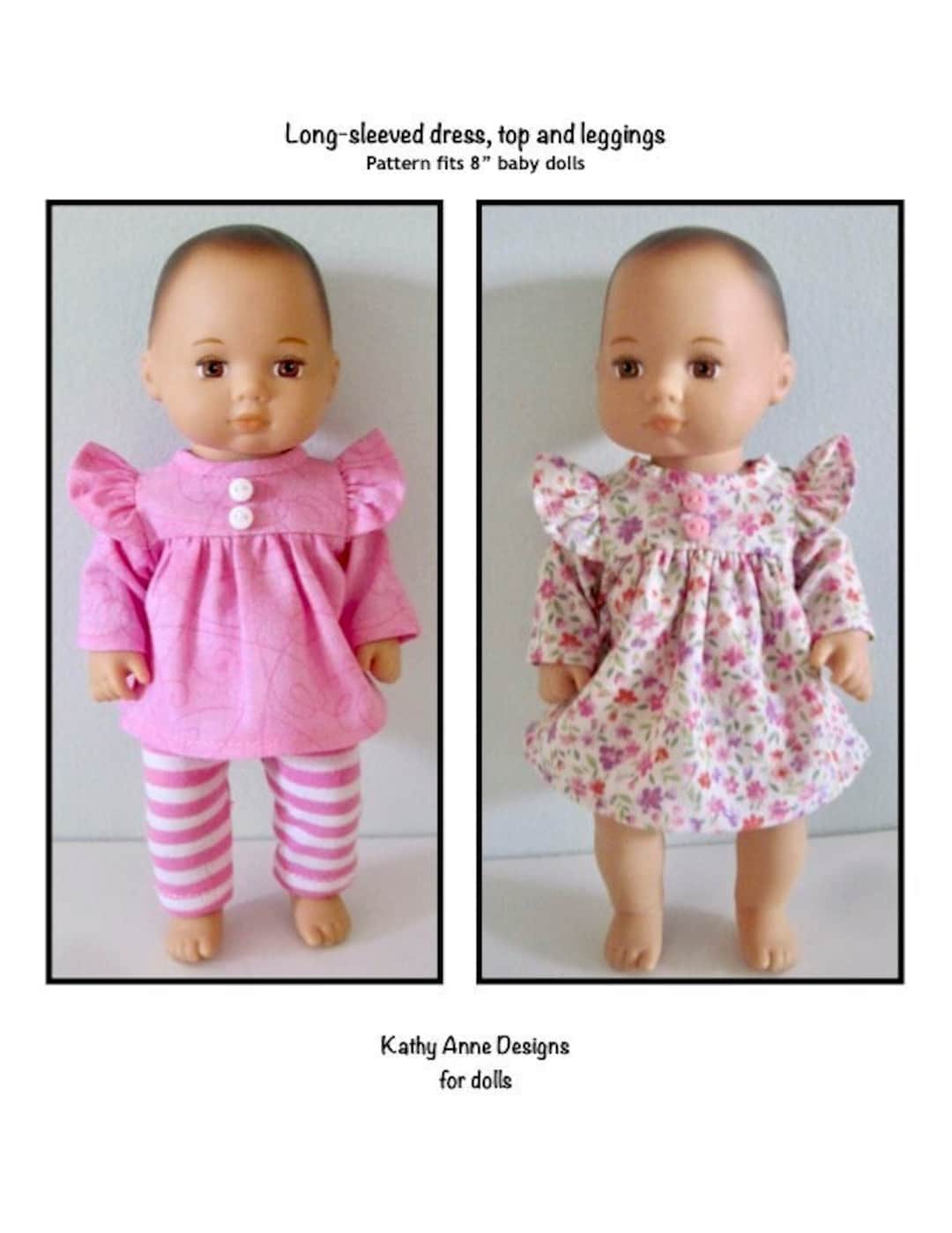 PDF Long Sleeve Dress, Top and Leggings Sewing Pattern Fits 8" Baby ...