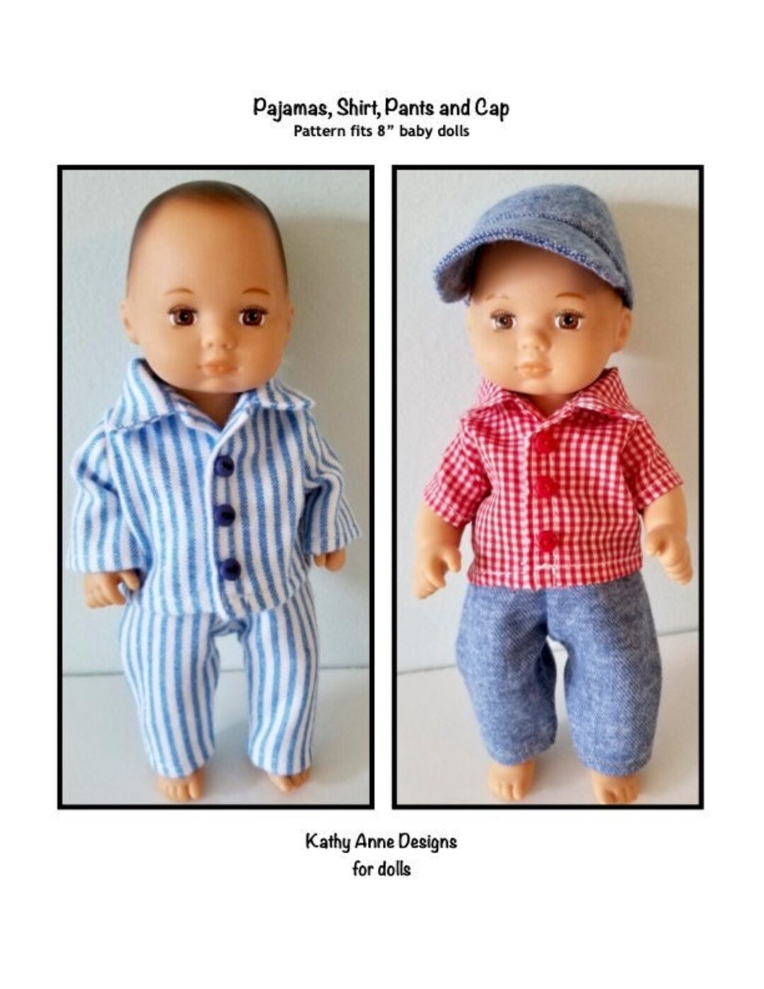PDF Pajamas, Shirt, Pants and Cap Sewing Pattern Fits 8 Inch Baby Dolls ...