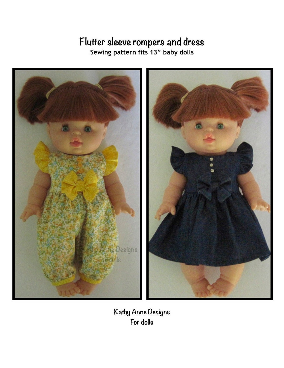 PDF Baby Doll Flutter Sleeve Rompers and Dress Sewing Pattern Fits 13 ...