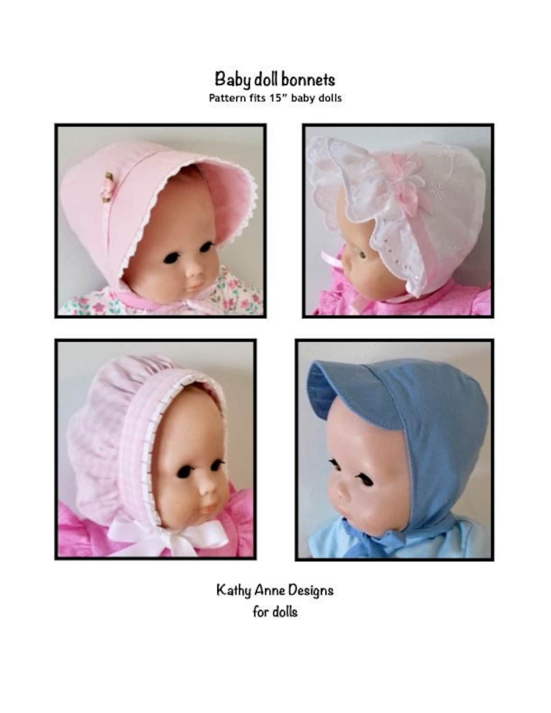 PDF Baby Doll Bonnets Fit 15" Baby Dolls, Such as Bitty Baby - Etsy