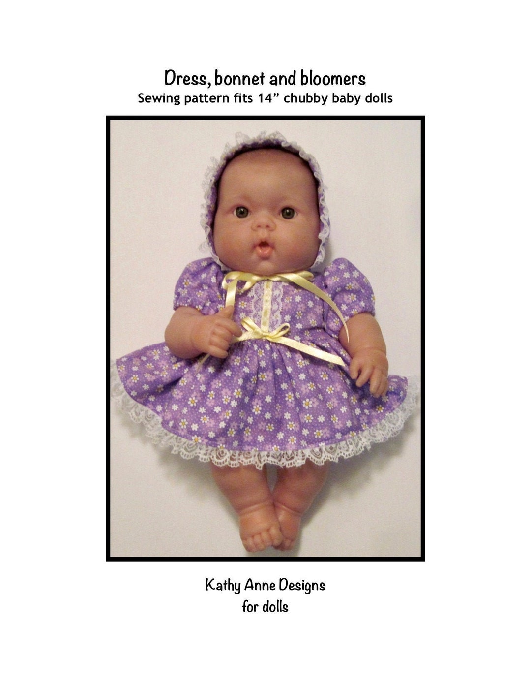 PDF Dress, Bonnet, Bloomers Sewing Pattern Fits 14" Chubby Baby Dolls ...