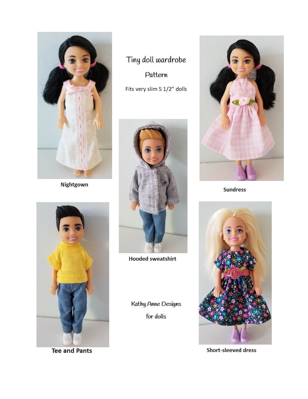 PDF Tiny Doll Wardrobe Sewing Pattern Fits 5 1/2" Tiny Dolls, Such as ...