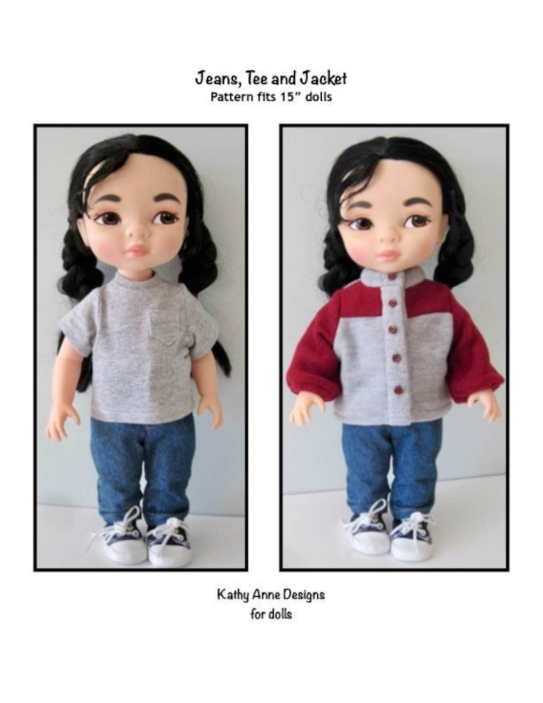 PDF Jeans, Pocket Tee and Jacket Pattern Fits 15" Dolls, Such as ...