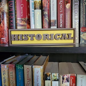 3D Printed Historical Fiction Bookshelf Sign | Period Drama, History ...