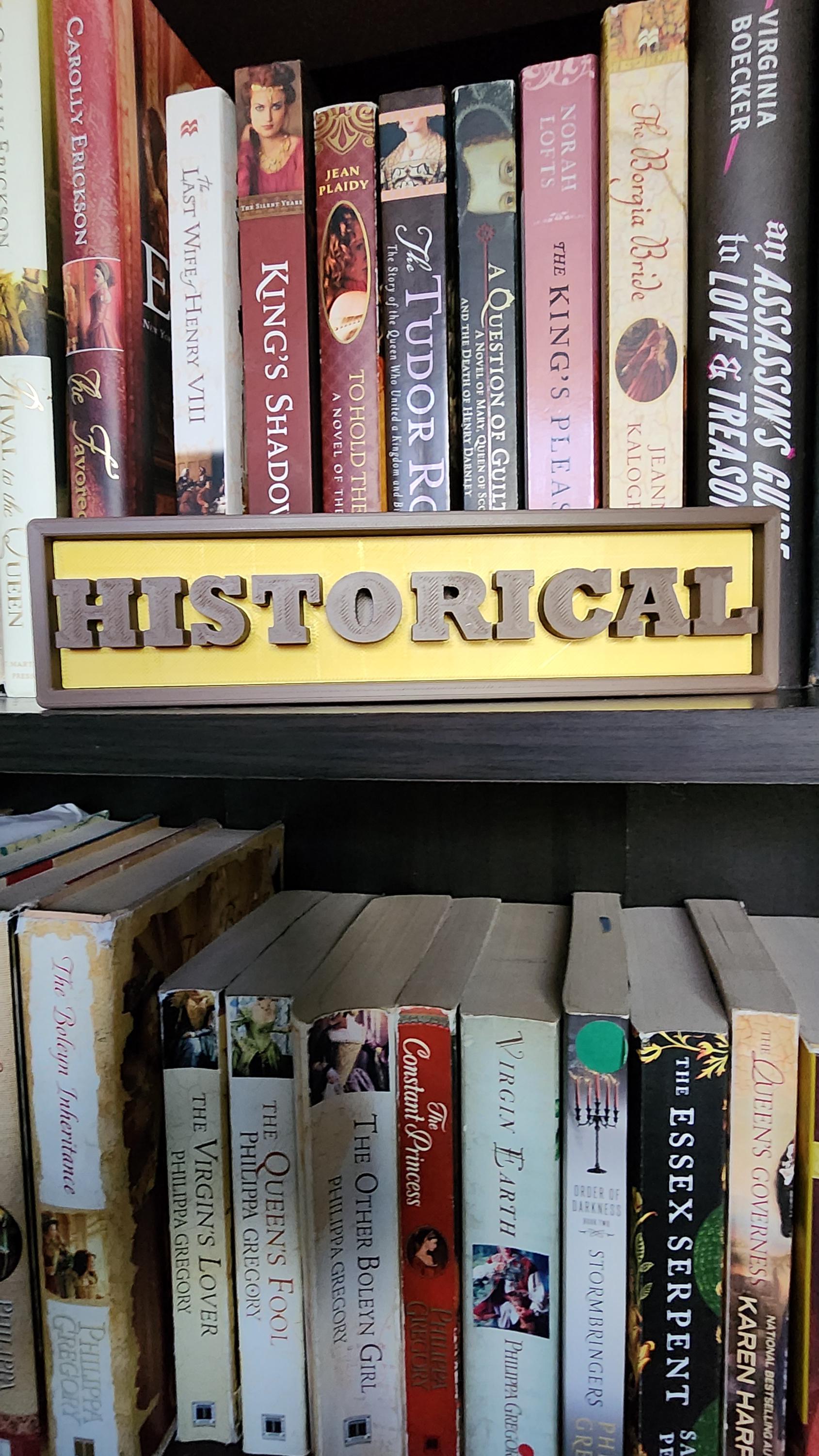 3D Printed Historical Fiction Bookshelf Sign | Period Drama, History ...