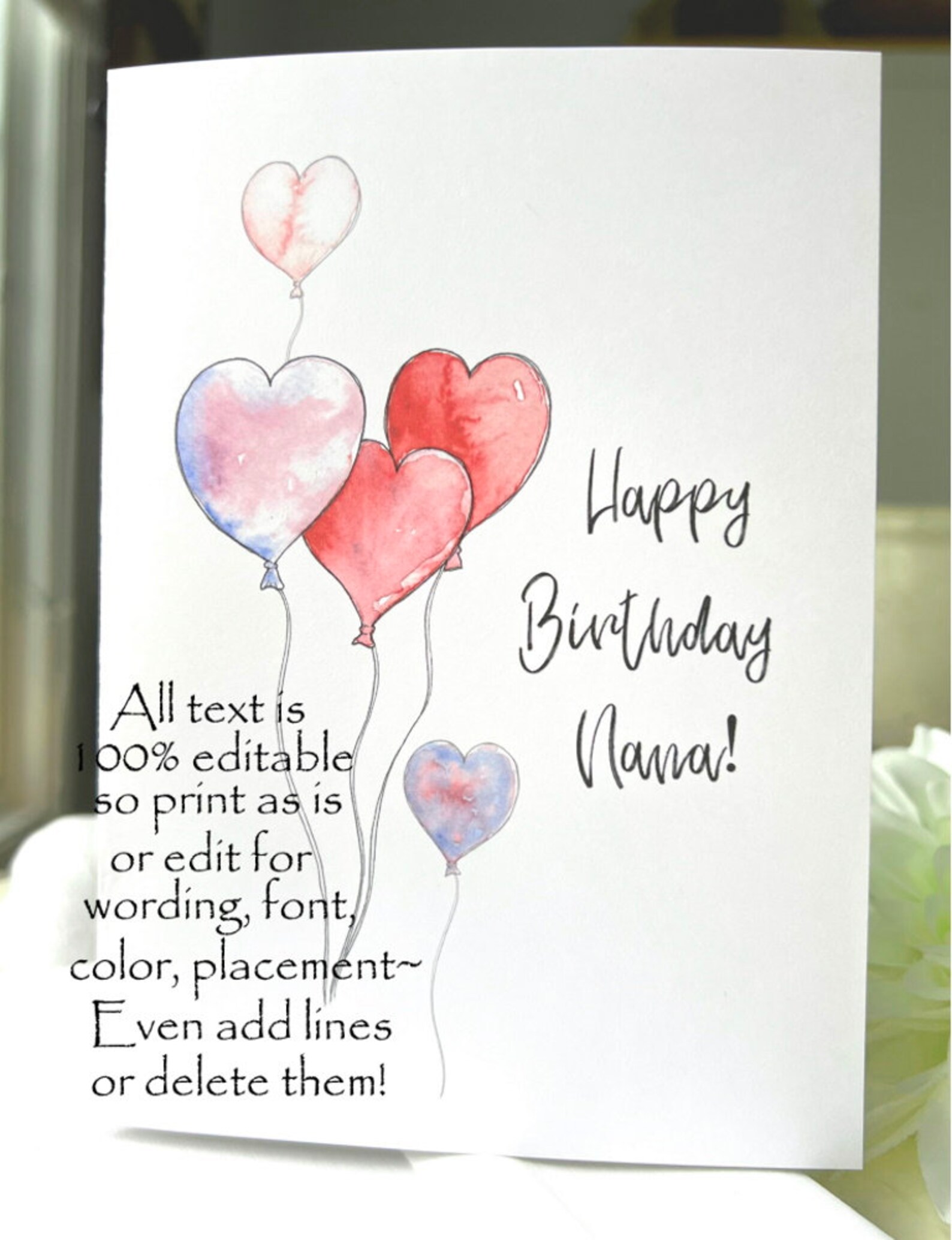 Personalized Birthday Card Printable Editable Card Watercolor - Etsy