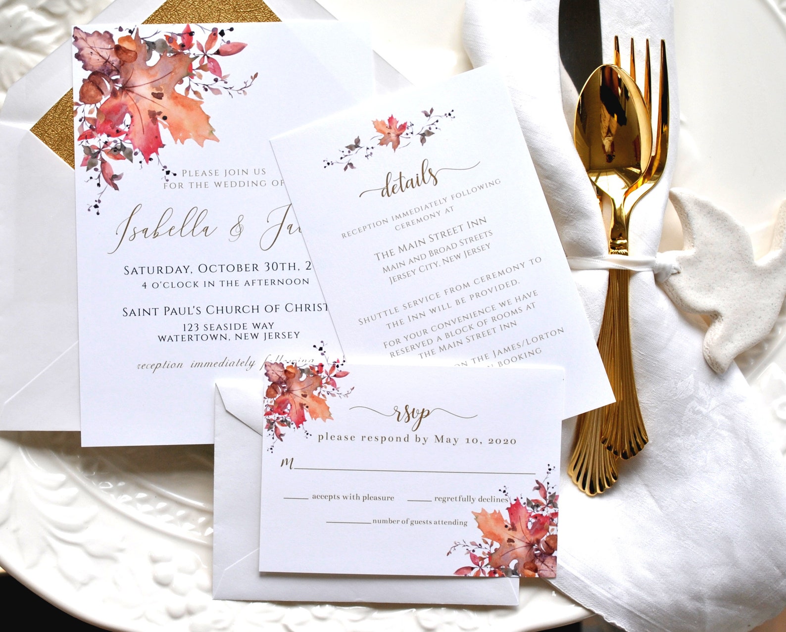 Fall Wedding RSVP Card Autumn Leaves Printable Instant Access Digital ...