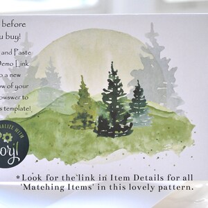 Printable Woodland Mountains and Trees Watercolor Card Digital Template ...