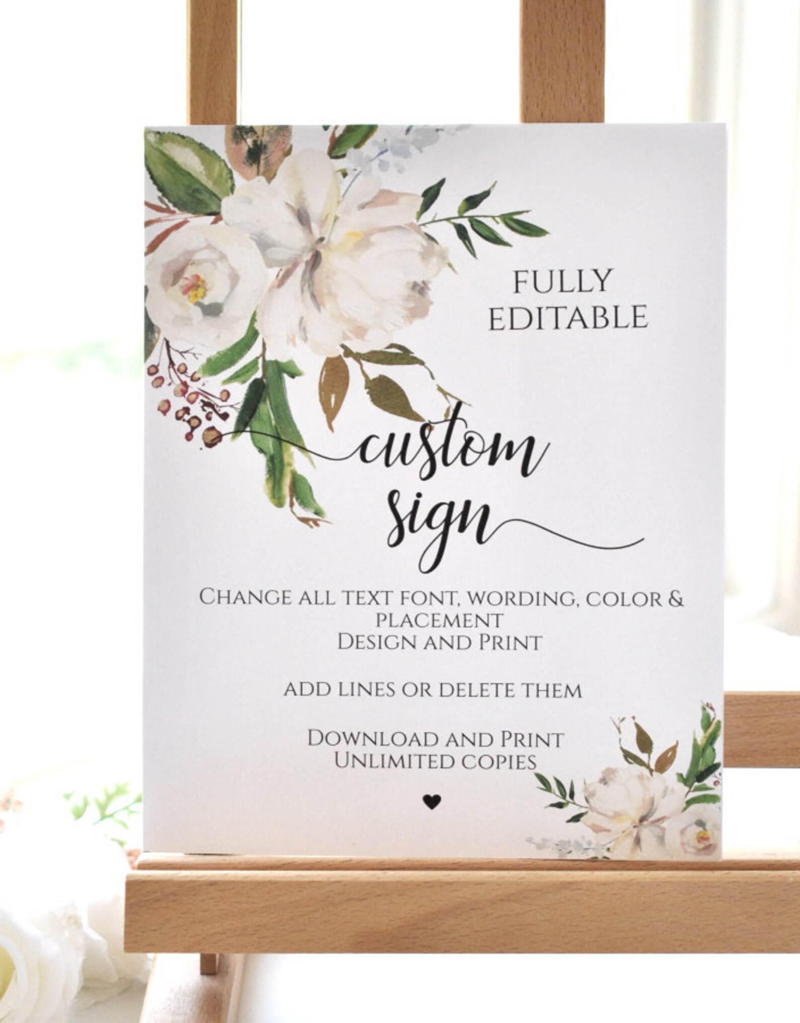 Editable Printable White Flower Wedding Sign Template DIY - Etsy