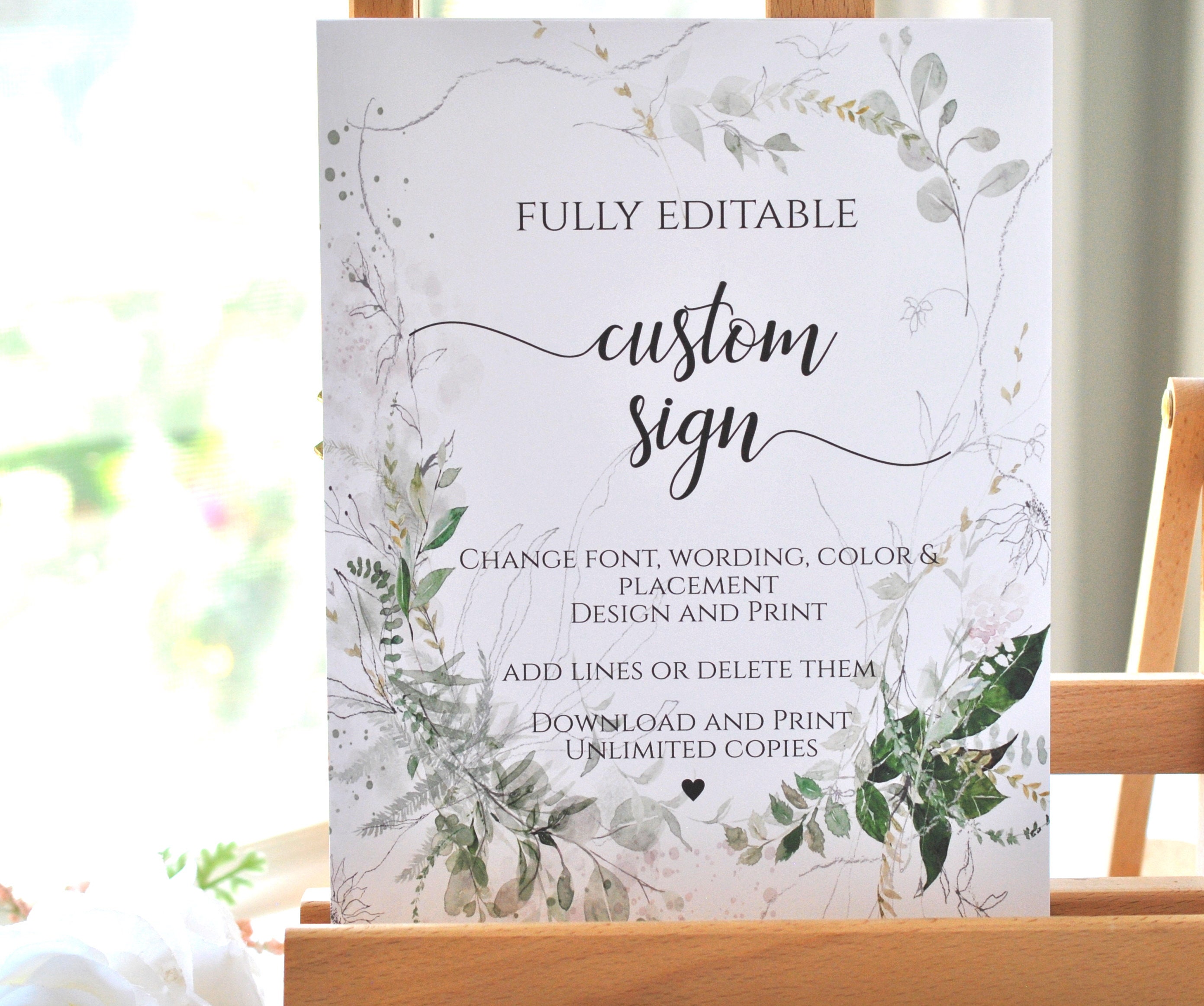 Editable Printable Greenery Custom Wedding Sign Template DIY | Etsy