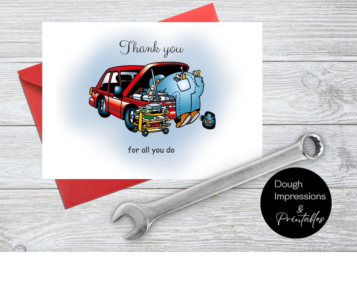 Mechanic Thank You Printable Card / Instant Download / 2 Sizes Inc ...