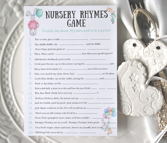 Bunny Nursery Rhymes Baby Shower Game Card DIGITAL DOWNLOAD - Etsy