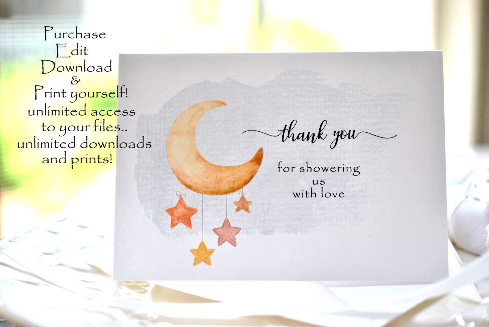 Thank You Moon and Stars Printable Baby Shower Card | Etsy