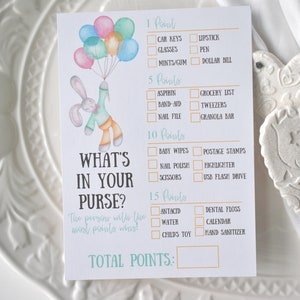 Pastel Bunny Baby Shower Game Card What's in Your Purse DIGITAL ...