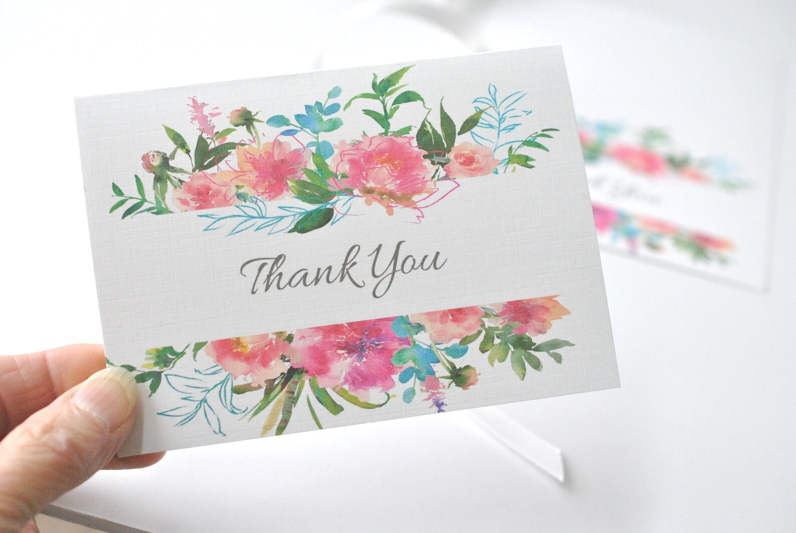 Pink Blush Floral Thank You Card Instant Download Note Card - Etsy