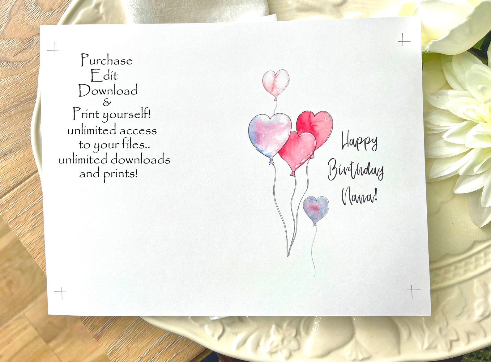 Personalized Birthday Card Printable Editable Card Watercolor - Etsy
