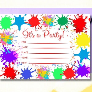 Printable Kids Party Paint Splash Invitation Template 5x7 Editable DIY ...