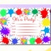 Printable Kids Party Paint Splash Invitation Template 5x7 Editable DIY ...