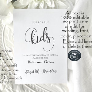 Modern Wedding Sign for Kids Busy Bag Sign Printable 100% Editable Sign ...