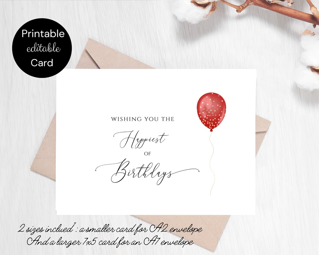 Printable Happy Birthday Card Template Editable DIY Digital Template ...