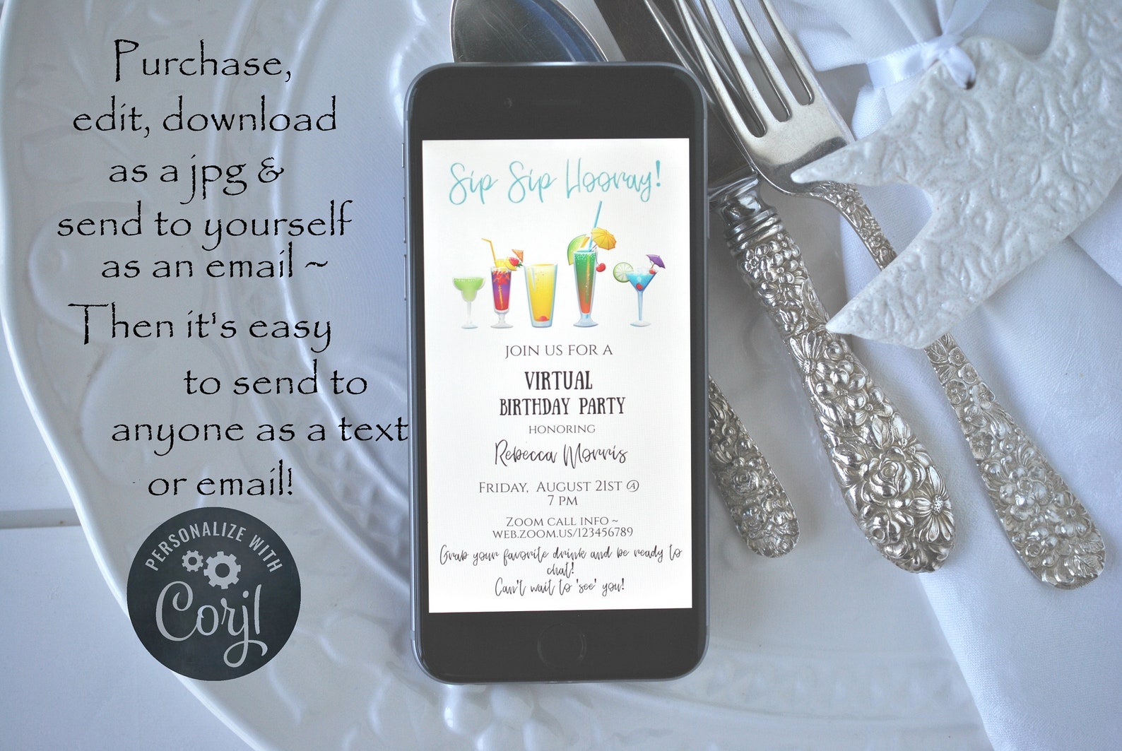 Virtual Evite Birthday Party Invitation Text Message Template - Etsy