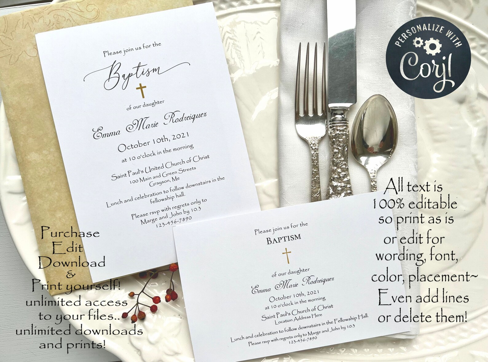 Printable Minimalist Baptism Invitations Simple Modern 3 - Etsy