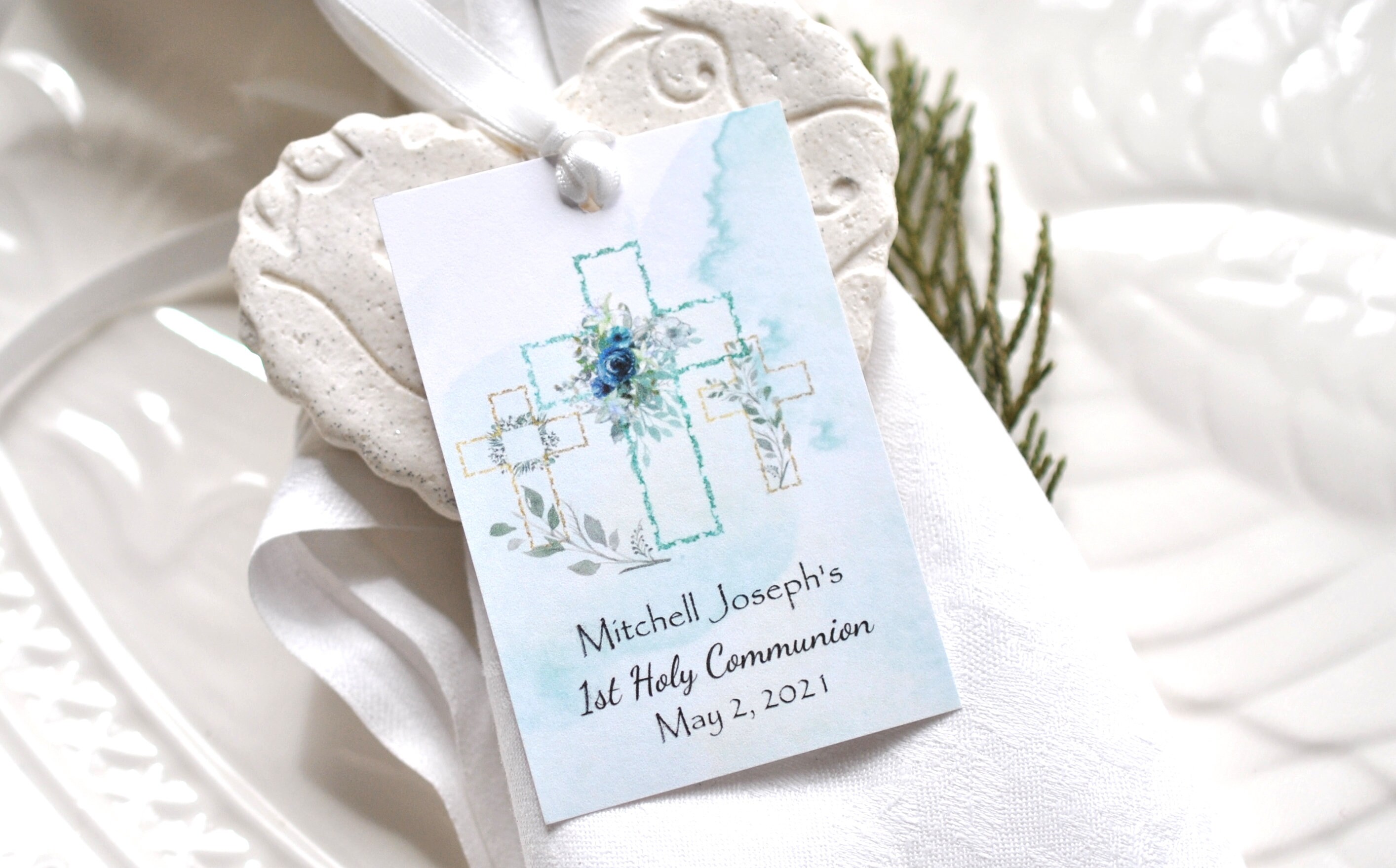Printable Communion or Baptism Favor Tag 2x3 Boy Blue | Etsy