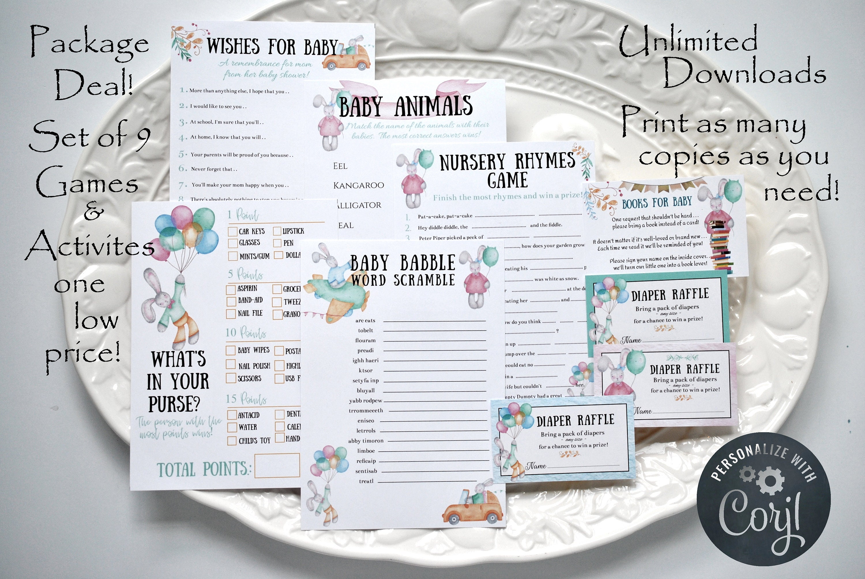 Bunny Baby Shower Game and Activity Package / Set of 9 Pastel - Etsy