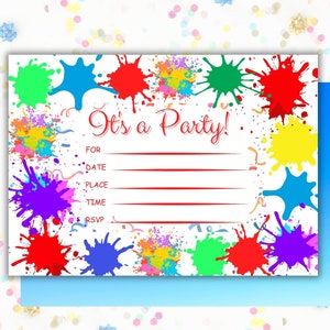 Printable Kids Party Paint Splash Invitation Template 5x7 Editable DIY ...