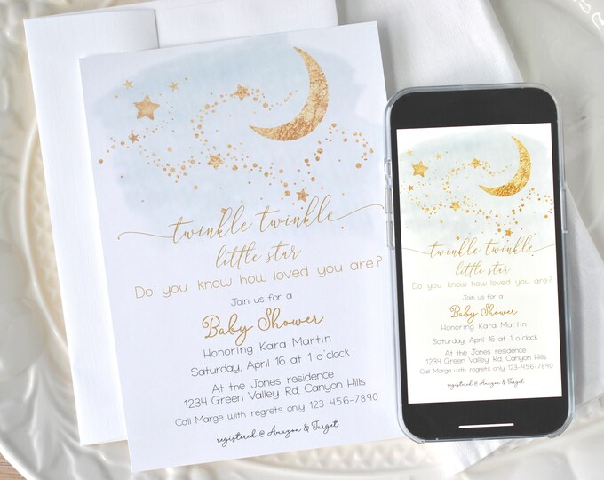Printable Baby Shower Twinkle Twinkle Invitations With Evite Instant Download Template Printable ...